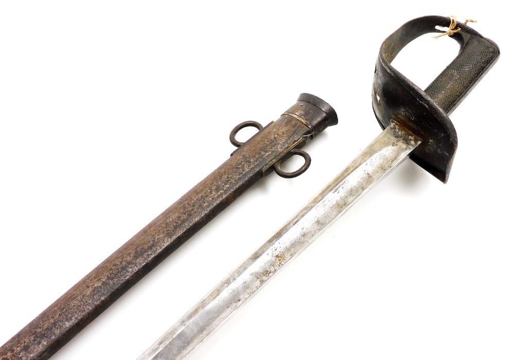 A British 1890 pattern cavalry sword, with W D stamp, metal scabbard ...