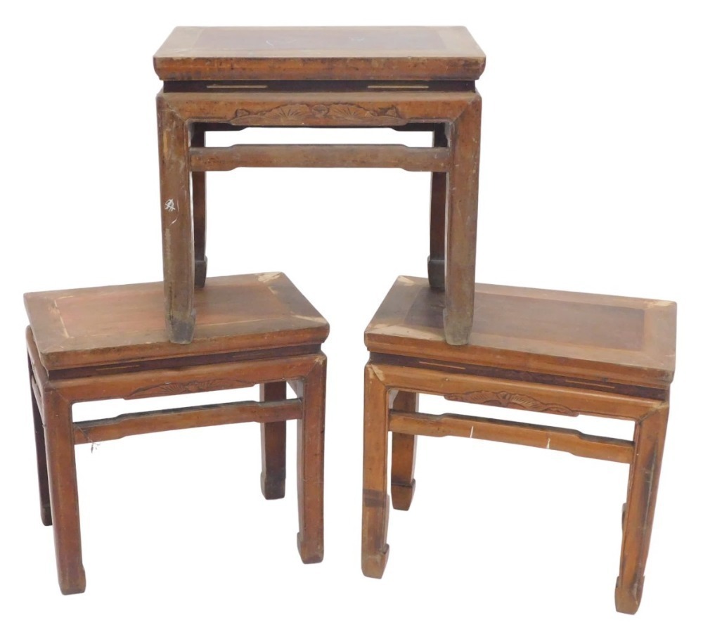Three similar rectangular Chinese low tables, each with a pierced ...