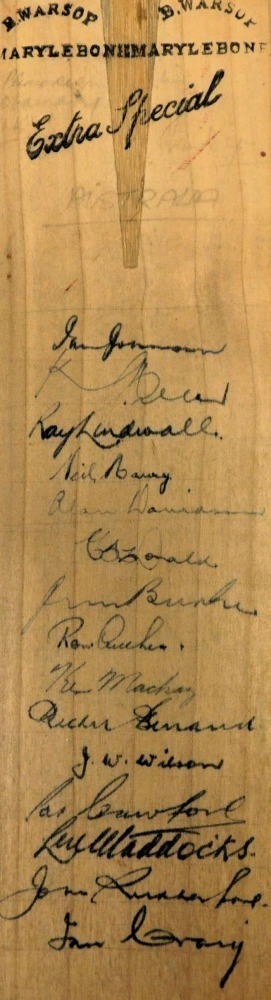 An R Warsop Extra Special military cricket bat, signed by members of ...