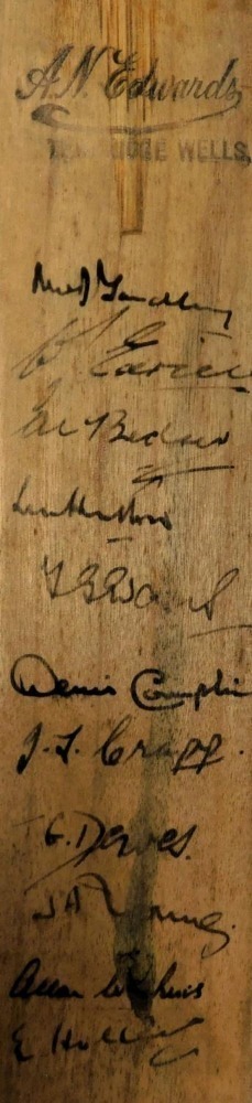 An R Warsop Extra Special military cricket bat, signed by members of ...