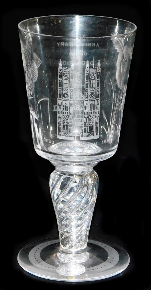 A Minton crystal commemorative goblet, for the 25th Anniversary of The ...