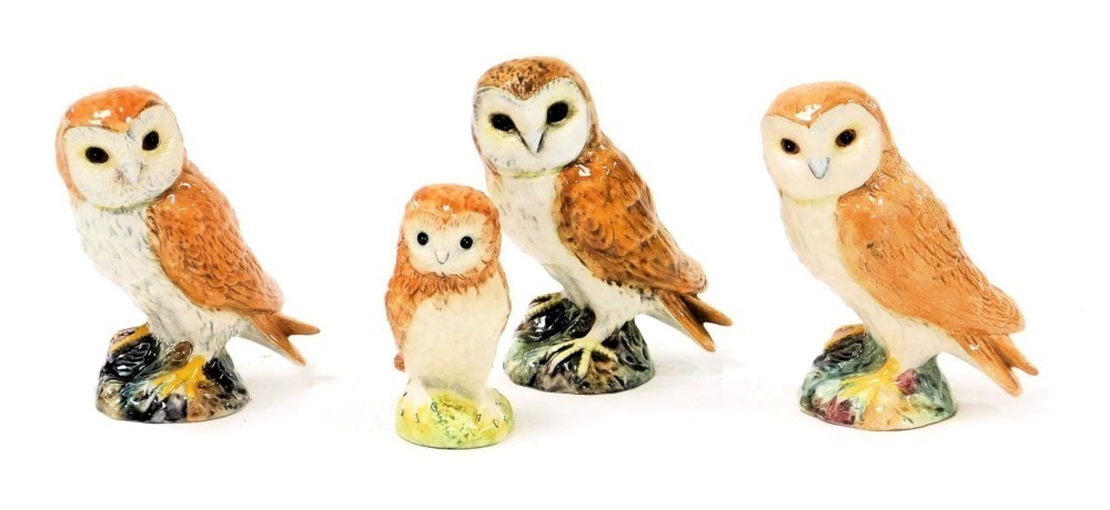 Three Beswick pottery figures of Barn Owls, number 2026, impressed and ...