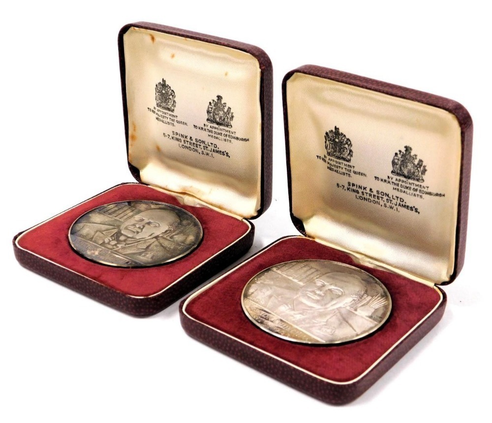 Two silver medals commemorating the life of Winston Churchill, 1874 ...