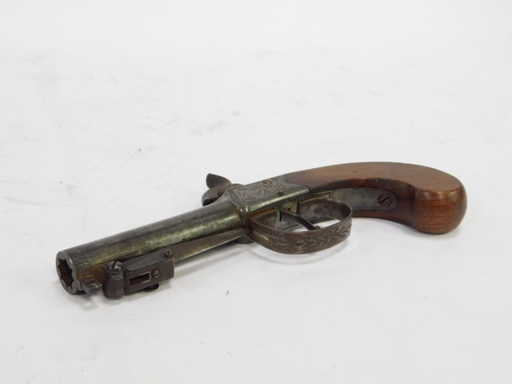 A 19thC Mabson Labron & Mabson percussion pistol, with scroll engraved ...