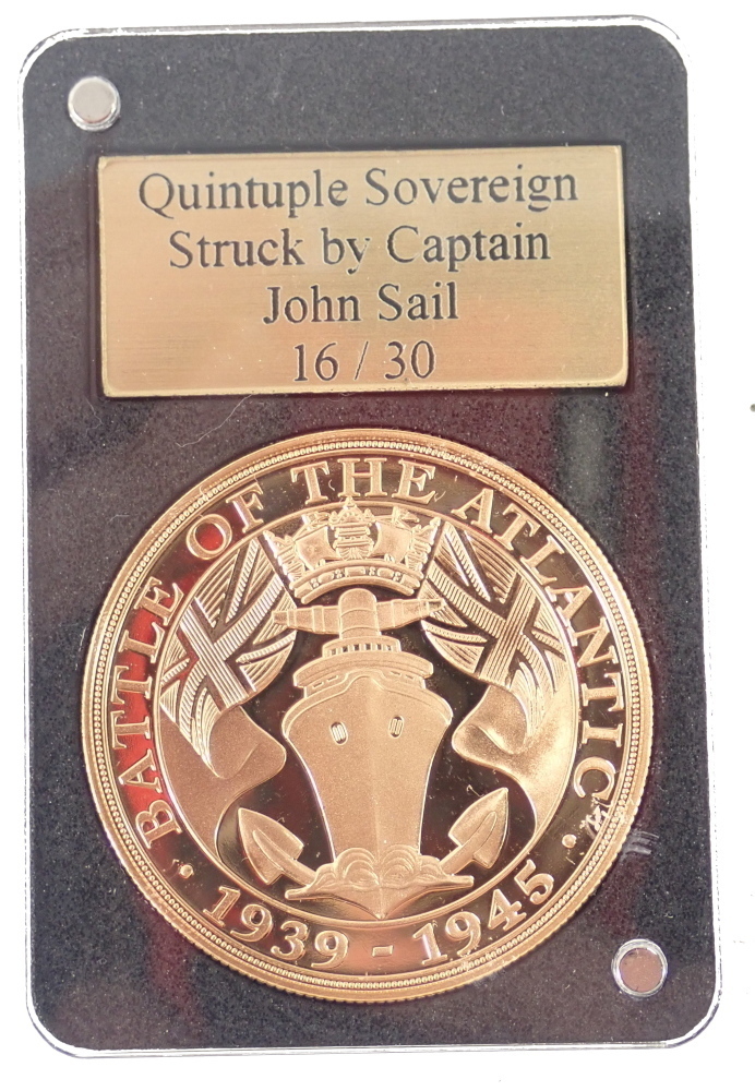A Battle of Atlantic quintuple gold sovereign struck by Captain John ...