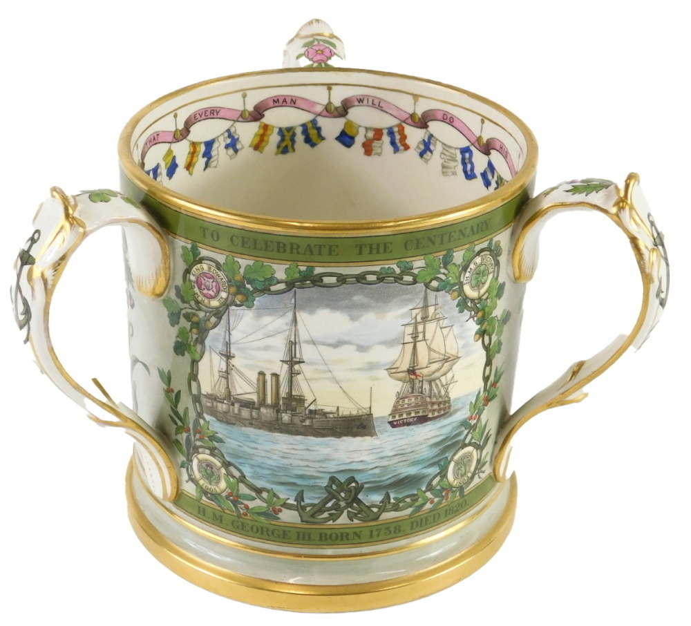 A Copeland ceramic Nelson centenary tyg, decorated with seeds from ...