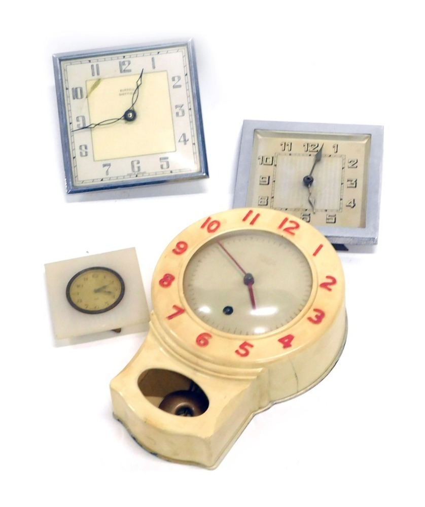 Two chrome plated strut clocks, one stamped Burrel Sheffield, a small ...