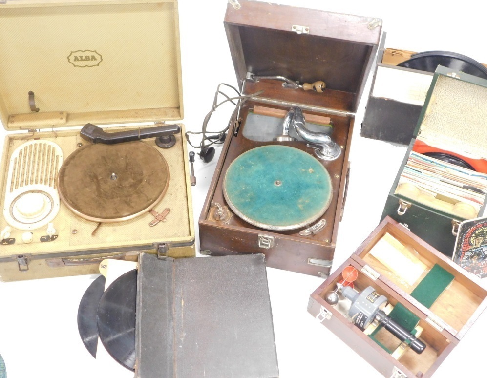 An Alba portable gramophone, with Bakelite fittings, in cream canvas ...