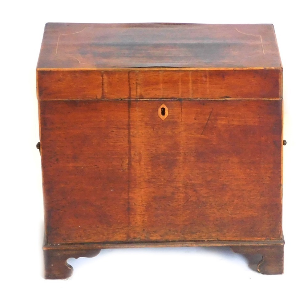 A 19thC mahogany cellarette, the hinge lid enclosing a fitted interior ...
