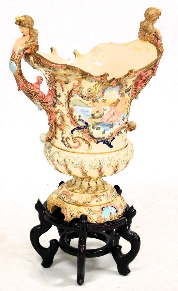 An early 20thC Austrian pottery vase, in the manner of Capodimonte, of ...