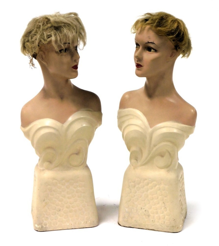 A pair of vintage mid century plaster mannequins, modelled as the bust ...