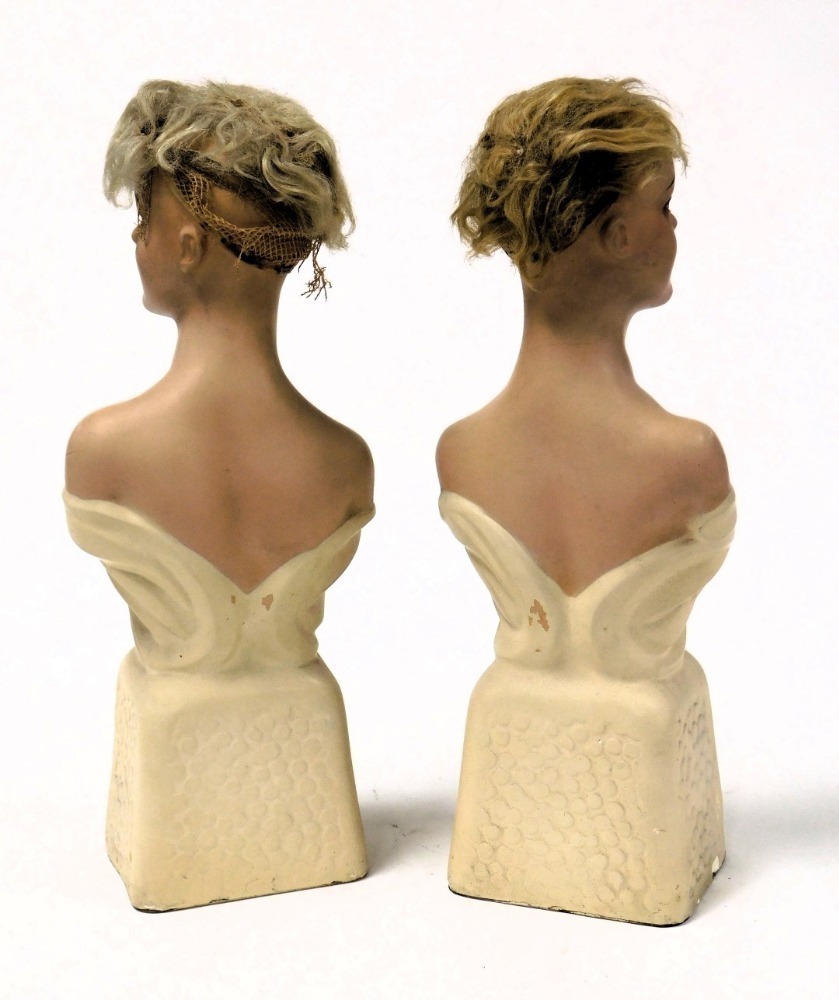 A pair of vintage mid century plaster mannequins, modelled as the bust ...
