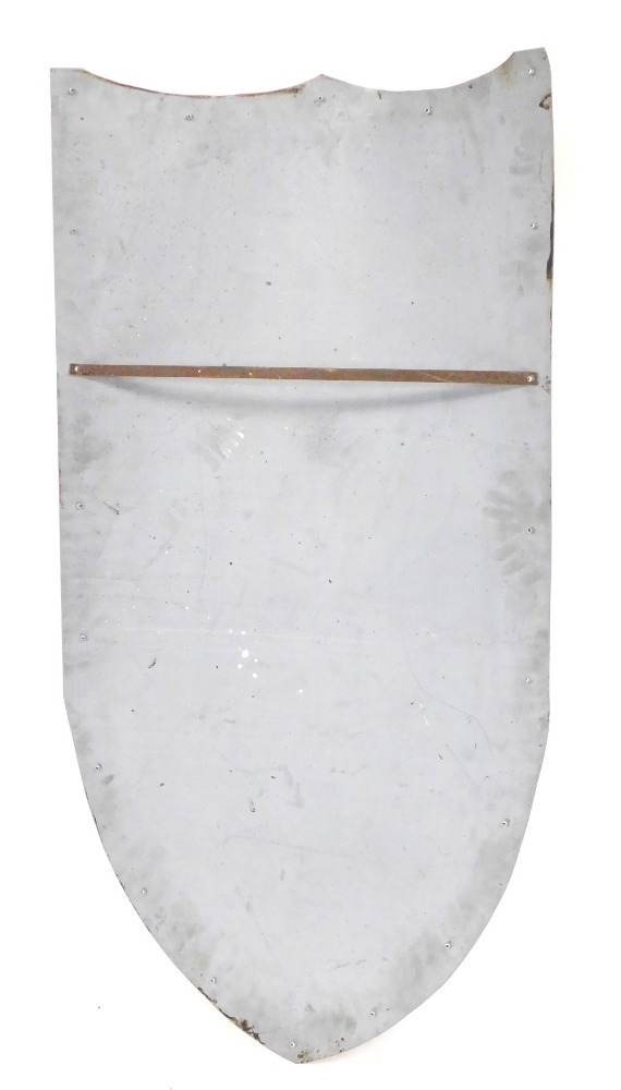 A reproduction shield, with heraldry, 118cm high, 63cm wide, shield ...