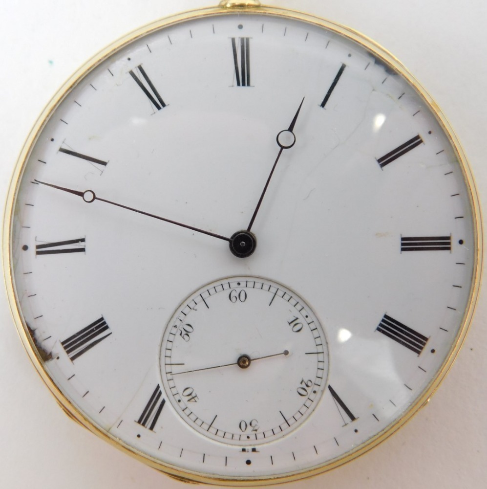 A 19thC French pocket watch, with a white enamel Roman numeric dial ...