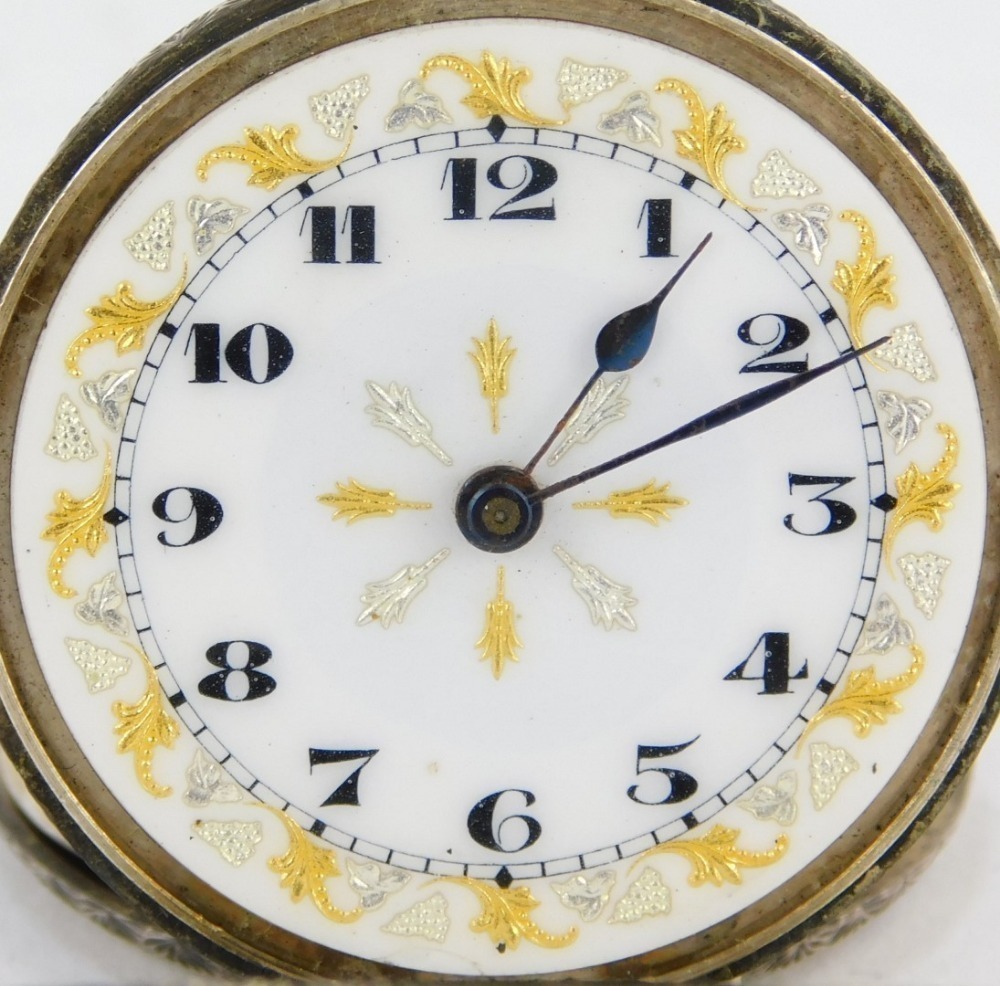 A Continental fob watch, with white enamel dial, with yellow and white ...