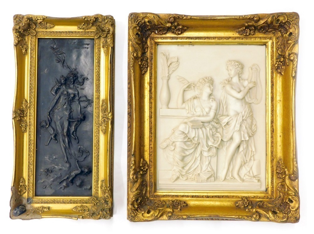 A bronze effect plaque, bearing name F Duguarry, Paris 1892, and a ...