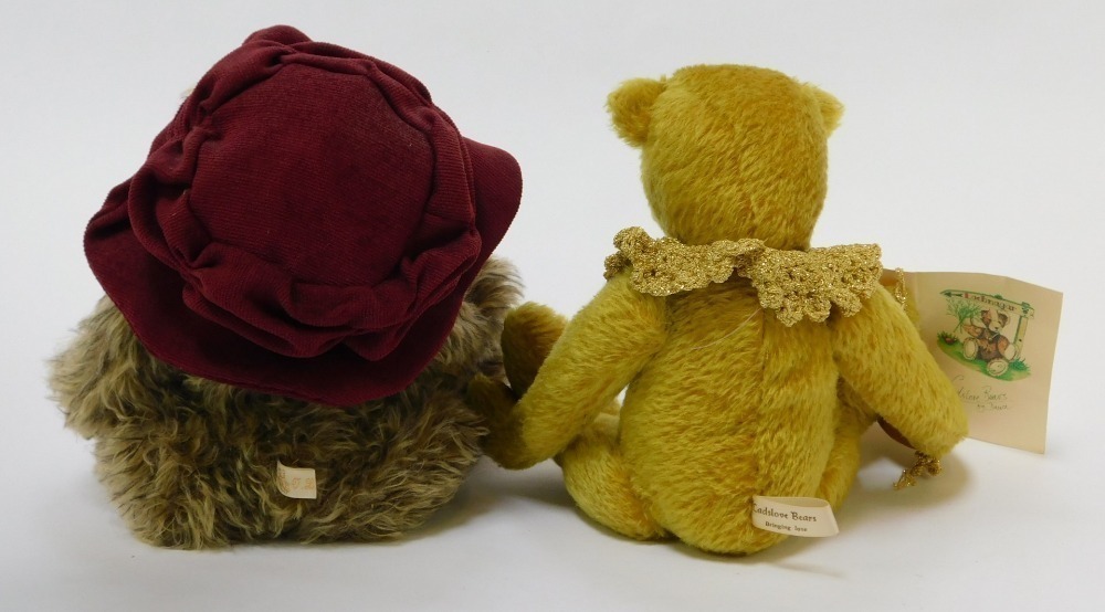 A TLC Bears mohair Teddy bear, named Chlora, wearing hat and lace ...