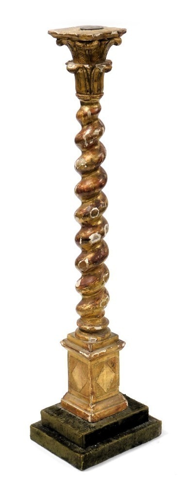 A 19thC Continental gilt wood display stand, of column form, with ...