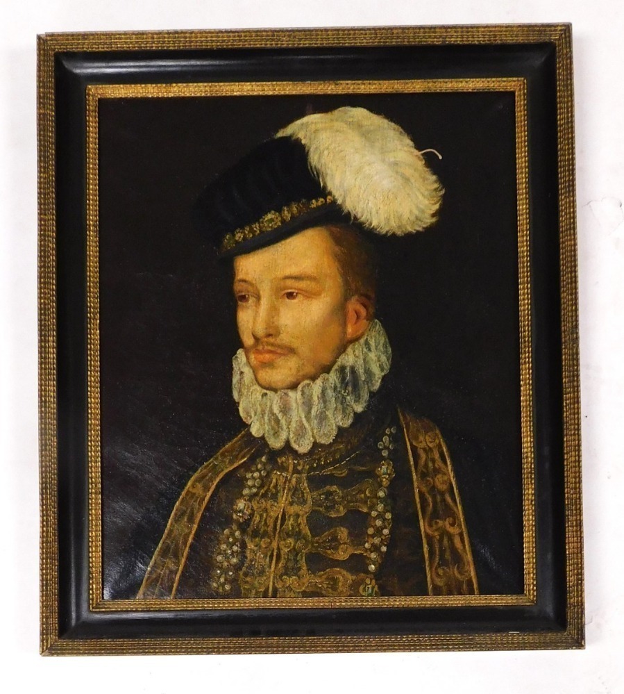 Follower of Holbein. Portrait of a gentleman in Tudor robes and plumed ...