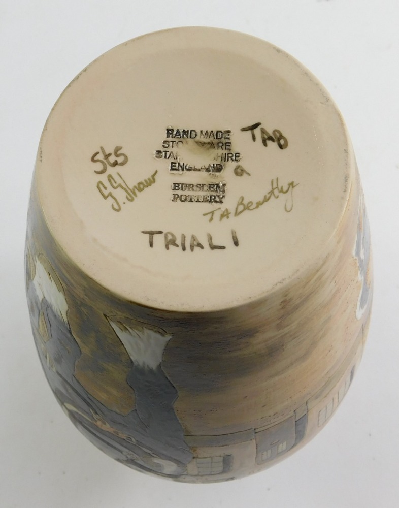 A Burslem pottery vase, of shouldered cylindrical tapering form, with ...