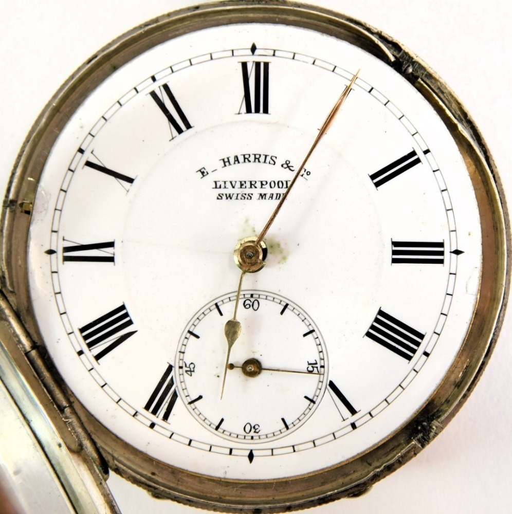 A 19thC E Harris of Liverpool pocket watch, with a white enamel Roman ...