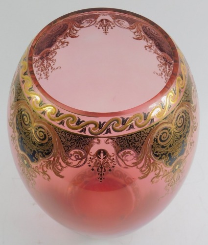 A Dominic Continental large ruby glass ovoid vase, embellished with ...