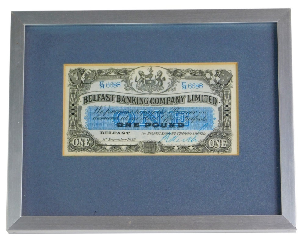A Belfast Banking Company Limited one pound note, serial number EM6688 ...