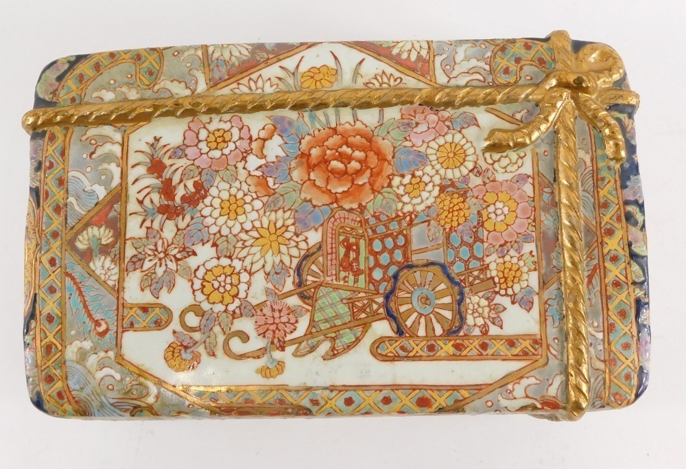A 20thC Oriental rectangular box and cover, with floral design and ...