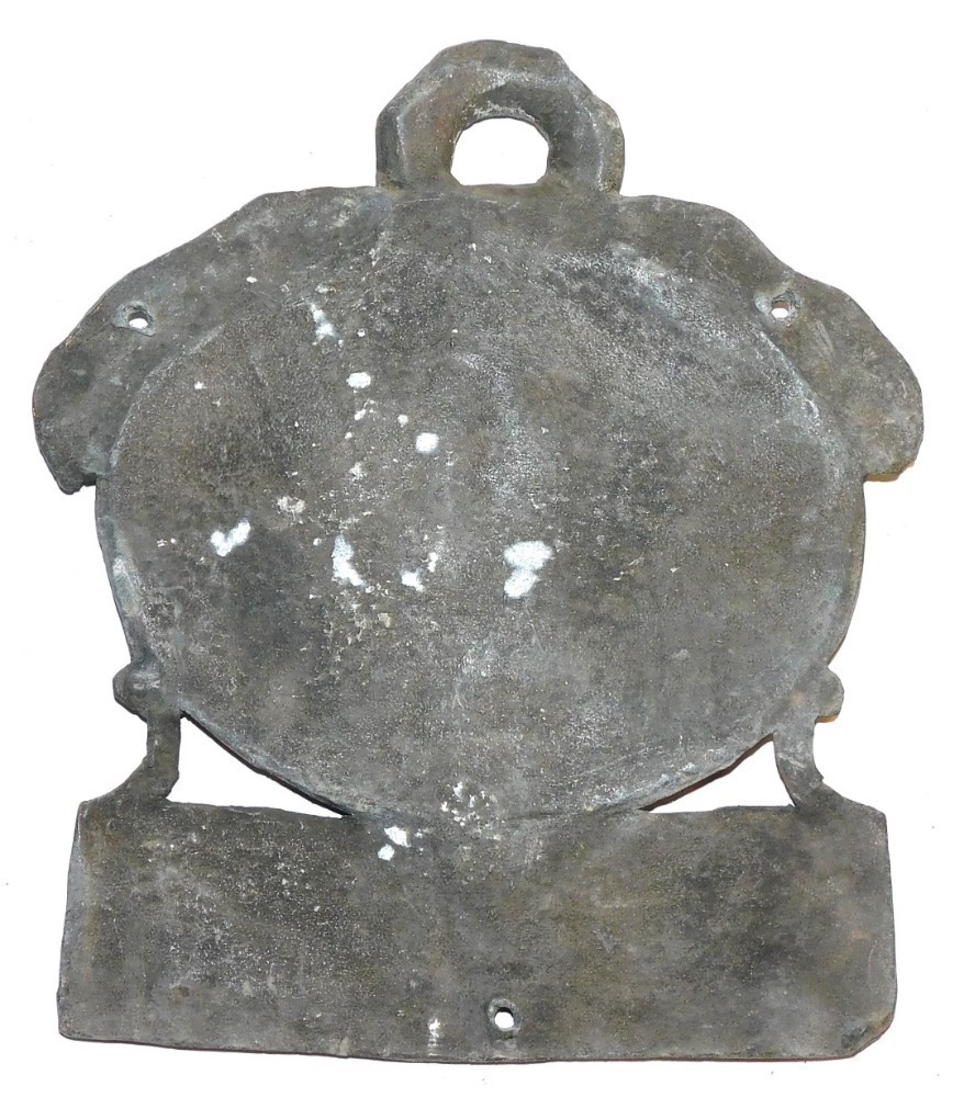 A fire mark for Salamander, lead, (Addis Ref 26A(i)), policy number 512.