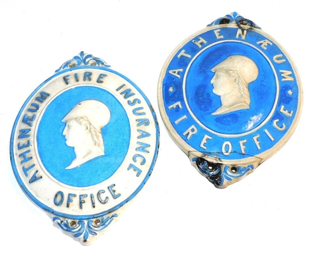 Two Athenaeum pottery fire marks, of oval design with cameo medallions ...