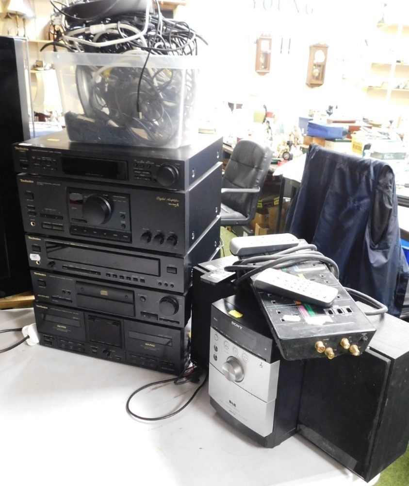 A Sony stereo DAB stereo system and speakers, a Technics stacking ...