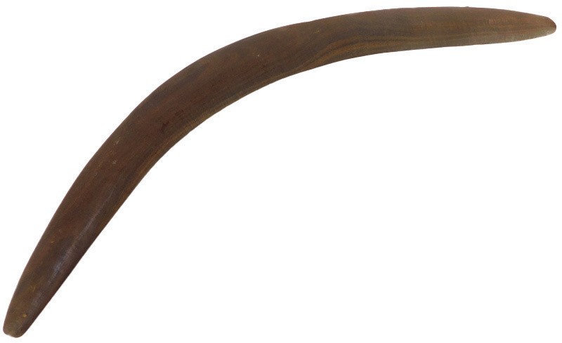 An aboriginal wooden killer boomerang, undecorated, 59cm wide ...