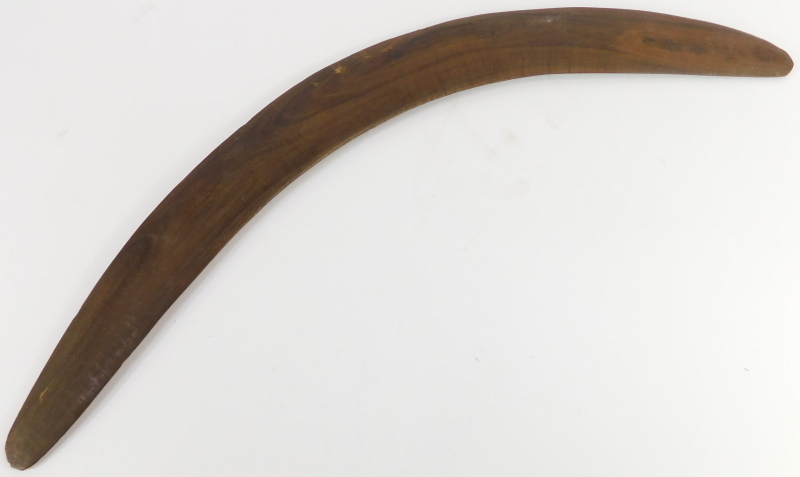 An aboriginal wooden killer boomerang, undecorated, 59cm wide ...