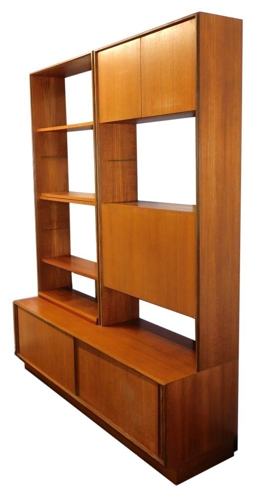 A G-Plan teak modular lounge unit, with a five shelf bookcase, and a ...