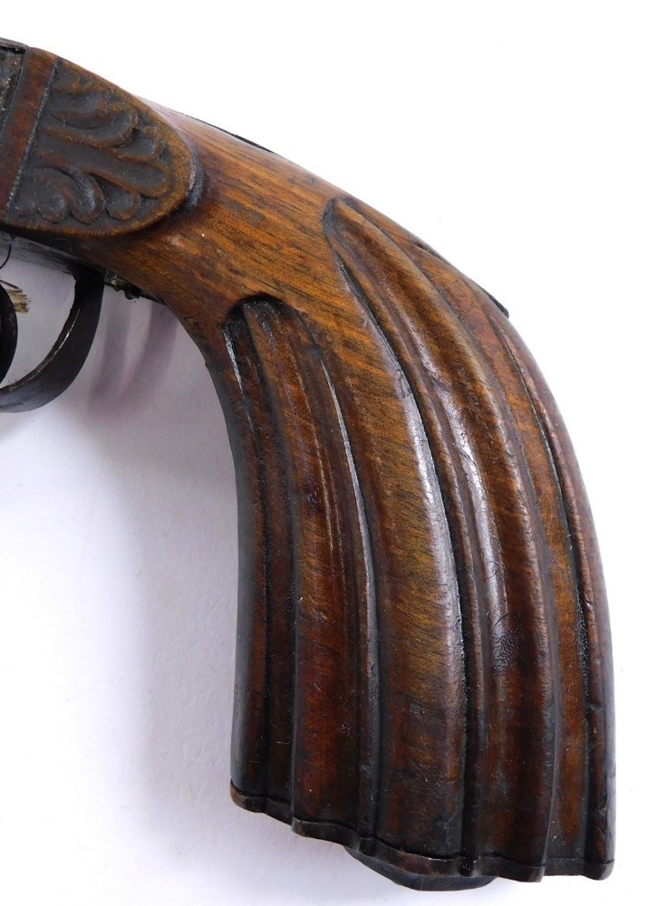 A 19thC double barrel percussion pistol, with foliate scroll engraving ...
