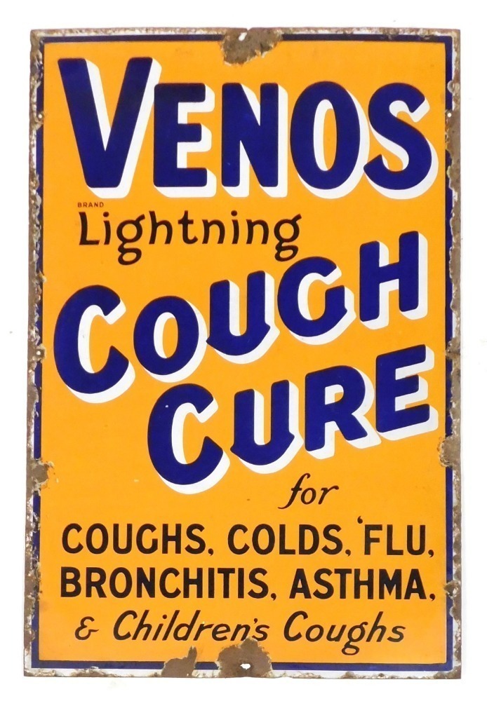 A 20thC enamel sign for Venos Lightning Cough Cure, for Coughs, Cold ...