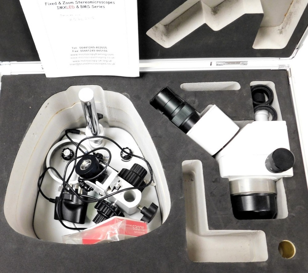 A Brunel Microscopes fixed and zoom stereo microscope, IMXLED and BMS ...