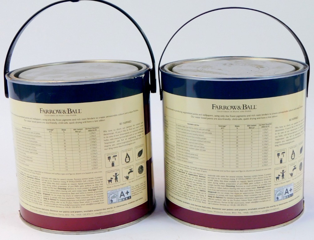 Two tins of Farrow & Ball estate emulsion paint, Tunsgate Green number ...