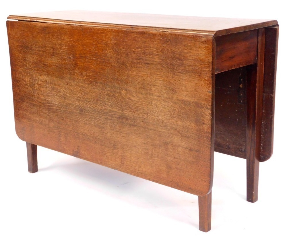An 18thC oak rectangular drop leaf table, of plain design with rounded ...