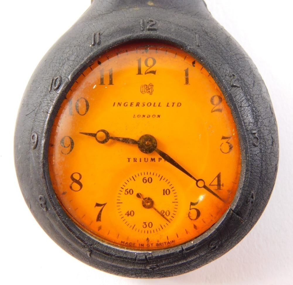 An Ingersoll Triumph pocket watch, in outer rubber casing, with silver ...