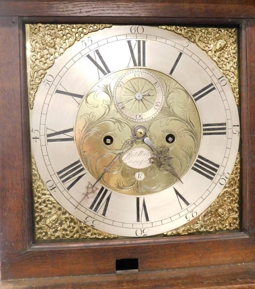 A 19thC longcase clock by Robert Watts of Stamford, the square dial ...
