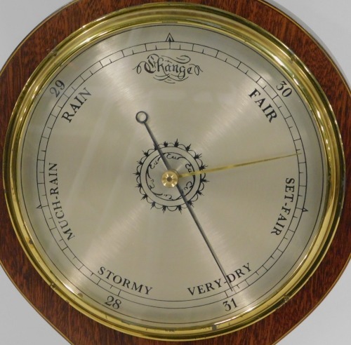 A Rapport oak cased and inlaid banjo barometer, with satinwood paterae ...
