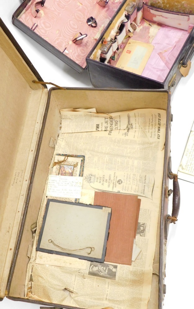 Two travel cases, visitor books, old photographs, etc.