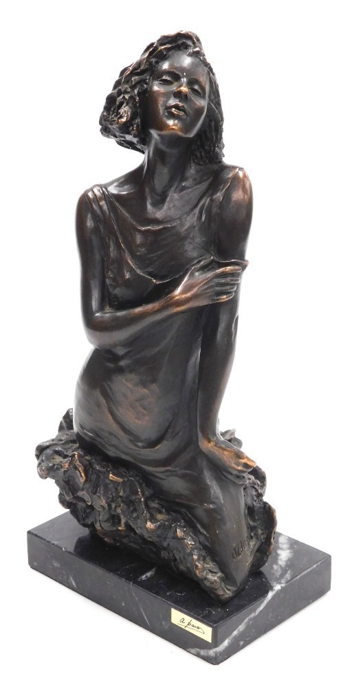 A late 20thC Andre Paor bronze sculpture of a young woman, modelled ...