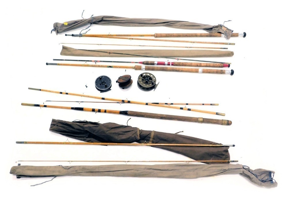 Fishing tackle, comprising rods, Milbro two, Martin James three piece ...