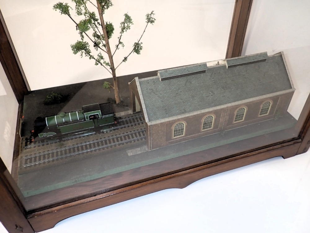 A scale model of an LNER N2 locomotive, with engine shed, etc., in pine ...
