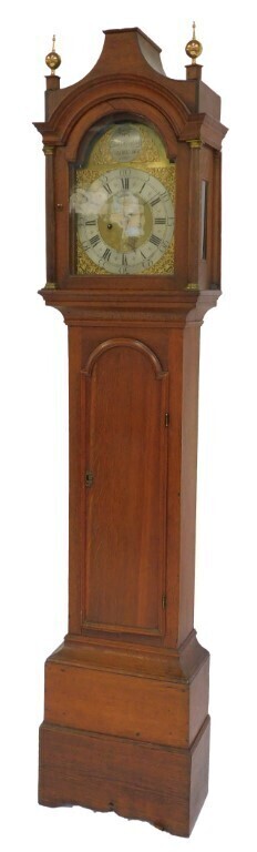 A late 18thC oak cased longcase clock, the brass dial with Roman and ...
