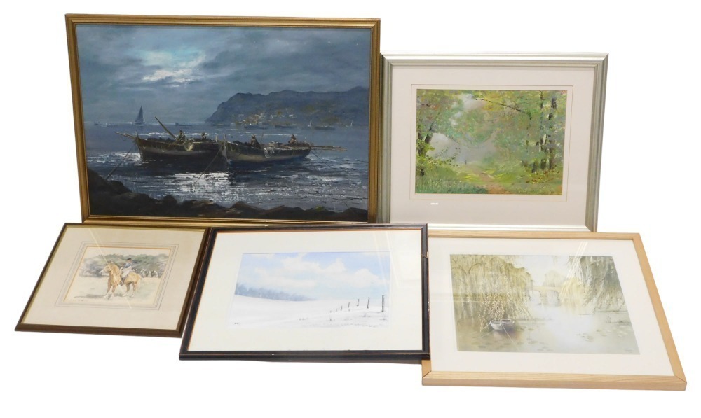 Robin F Gooch. A hare at dawn, pastel, and other pictures to include a ...