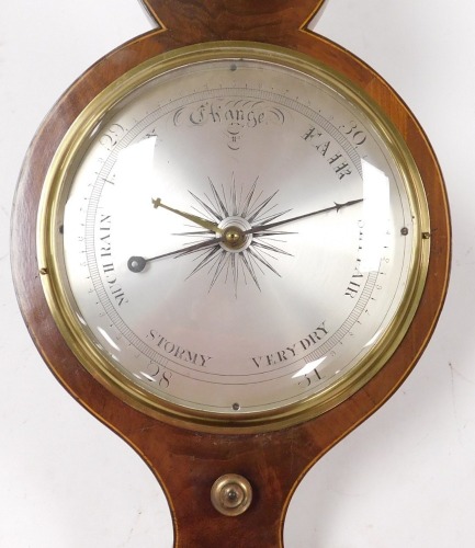 A 19thC mahogany cased wheel barometer, by L Sotcha of Hull, silvered ...