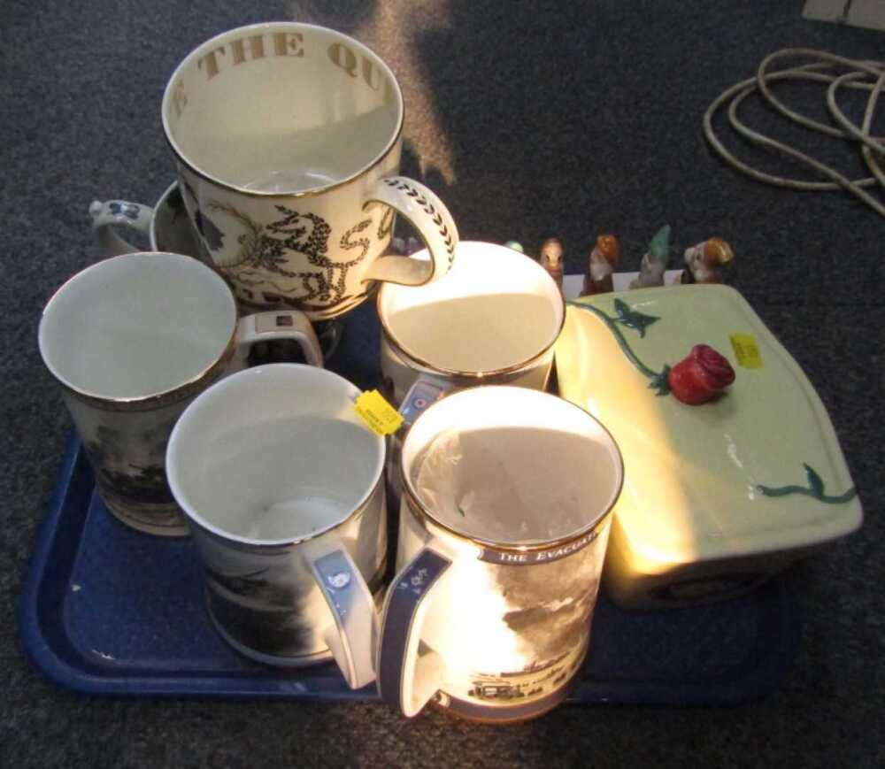 Various Wedgwood and other commemorative tankards, Clover Snow White ...